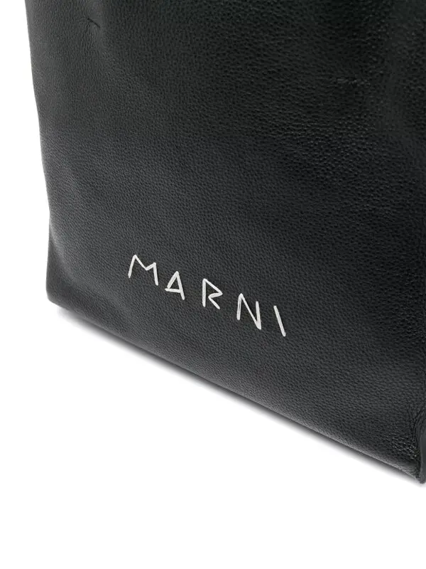 Marni Logo Embroidered Calf Leather Tote Bag