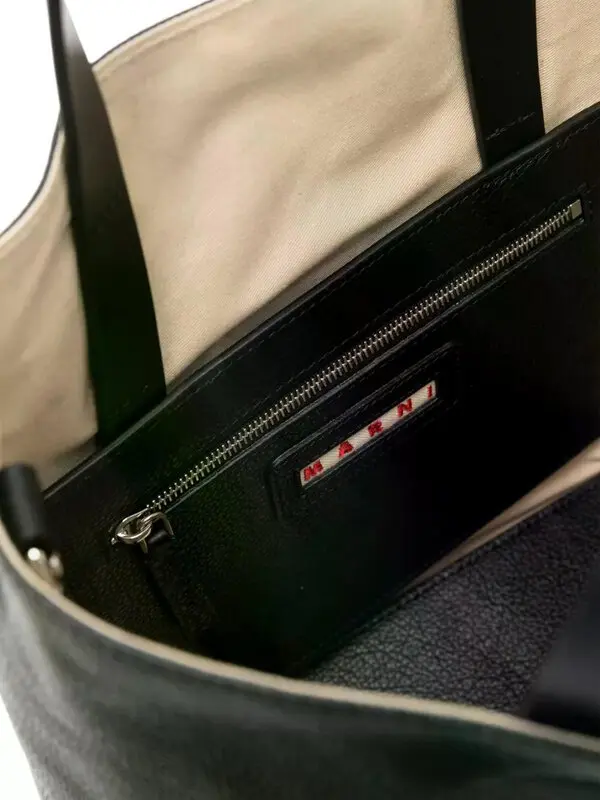 Marni Logo Embroidered Calf Leather Tote Bag