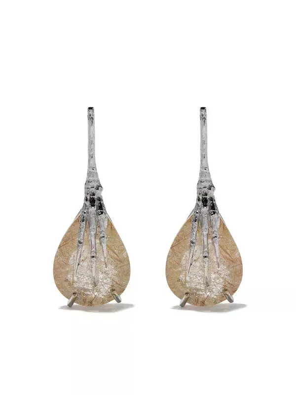 WOUTERS & HENDRIX 18kt Gold Quartz Claw Rutilated Earrings - Silver