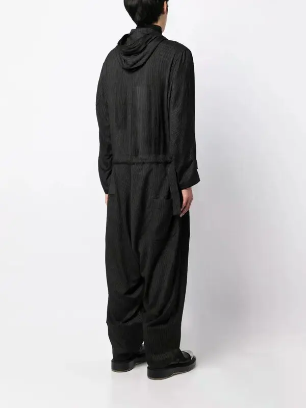 Yohji Yamamoto Hooded Zip-up Jumpsuit With Vertical Stripes