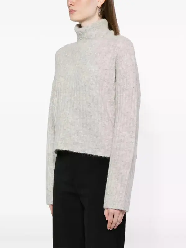 B+AB High-neck Drop-shoulder Jumper In Ribbed Alpaca Wool-blend - Grey