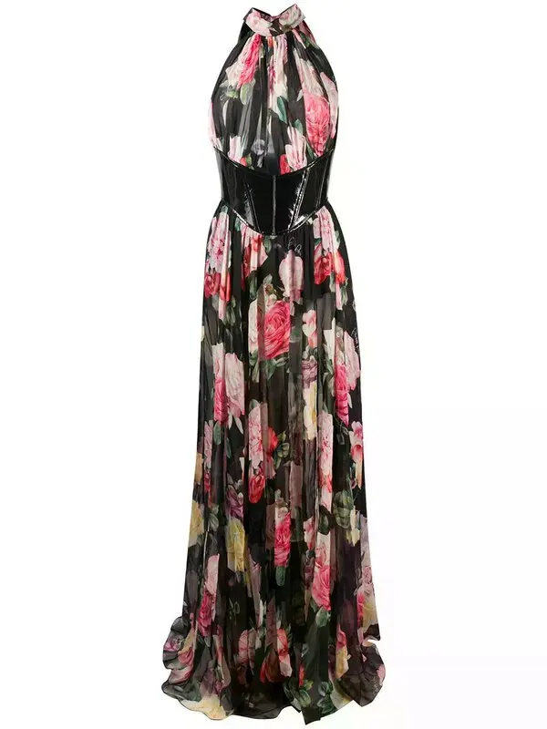 Philipp Plein Vittoria Floral Print Gown - Black