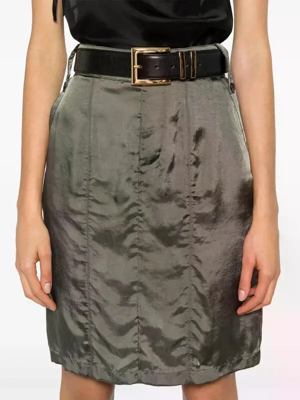 Saint Laurent Khaki Satin Pencil Mini Skirt
