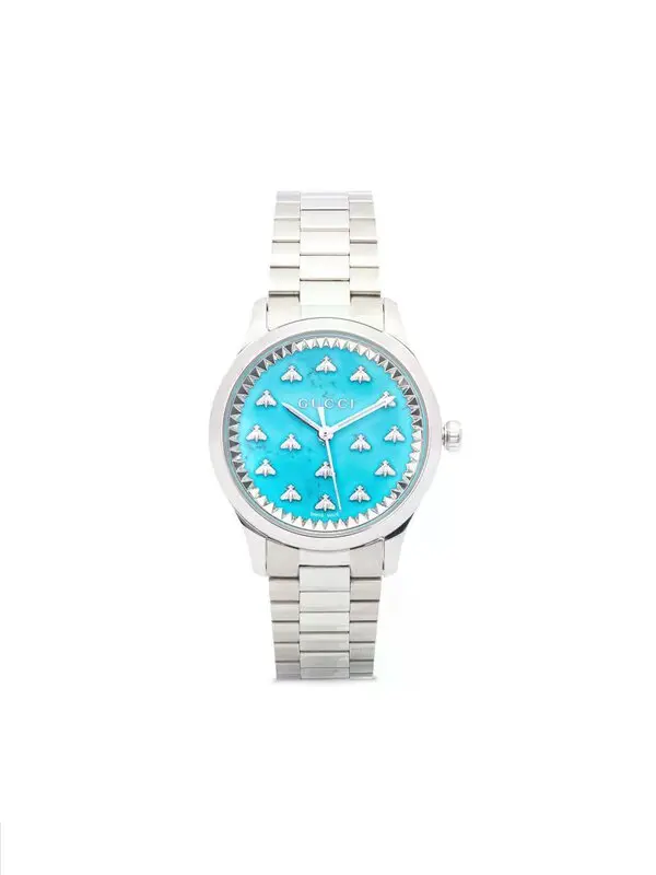 Gucci G-timeless 32mm Stainless Steel Watch With Bee Motif - Blue