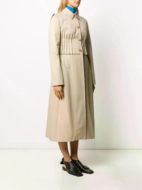 Nina Ricci Pleated Detail Flared Single-breasted Coat - Neutrals