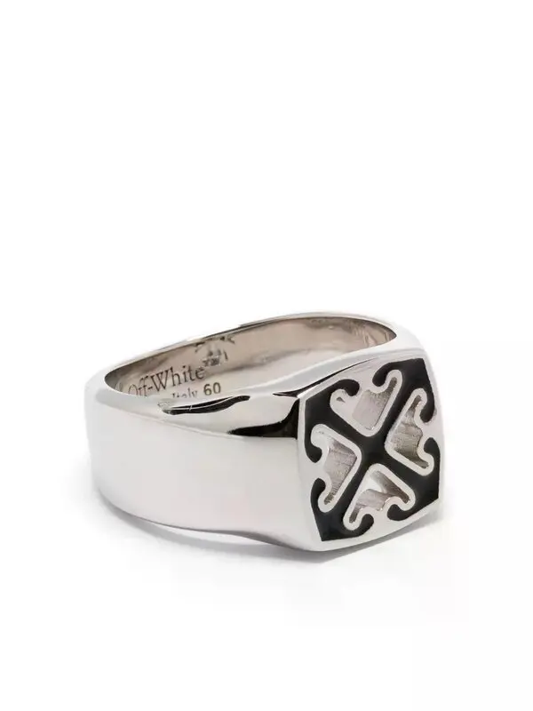 Off-White Enamel Arrow Ring - Silver