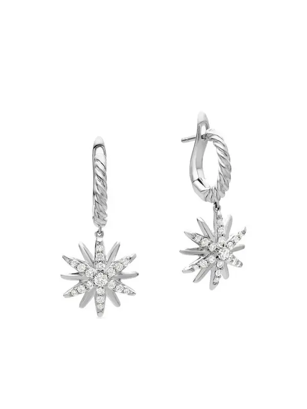David Yurman Sterling Starburst Diamond Drop Earrings
