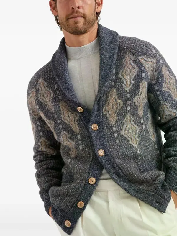 Brunello Cucinelli Intarsia Knit Shawl Collar Cardigan