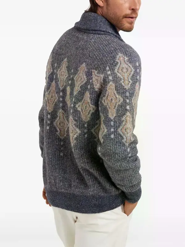 Brunello Cucinelli Intarsia Knit Shawl Collar Cardigan