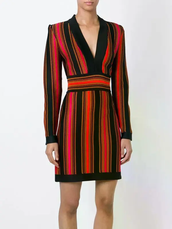 Balmain Striped V-neck Mini Dress