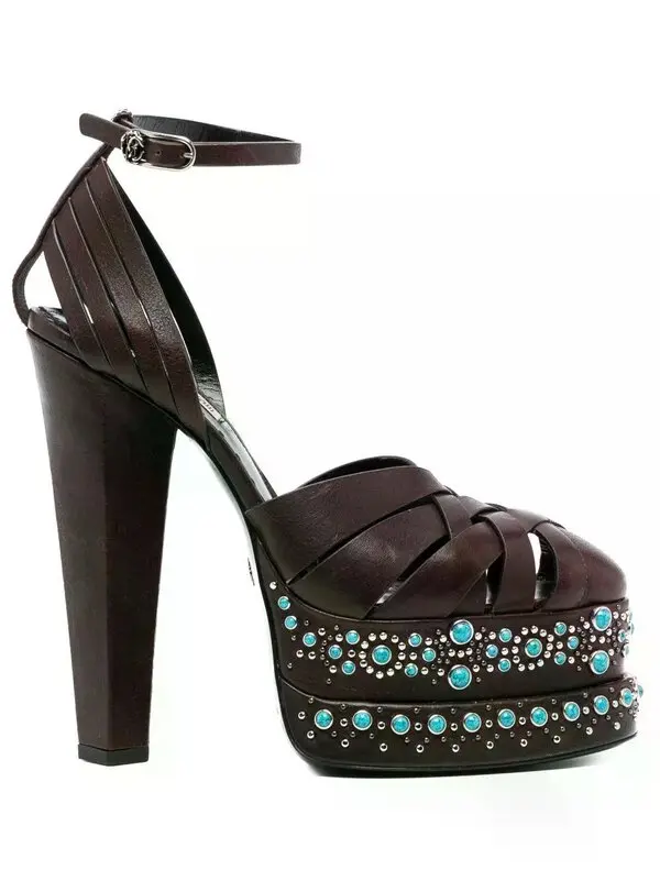 Roberto Cavalli Caged Leather Platform Pumps With Embellishments