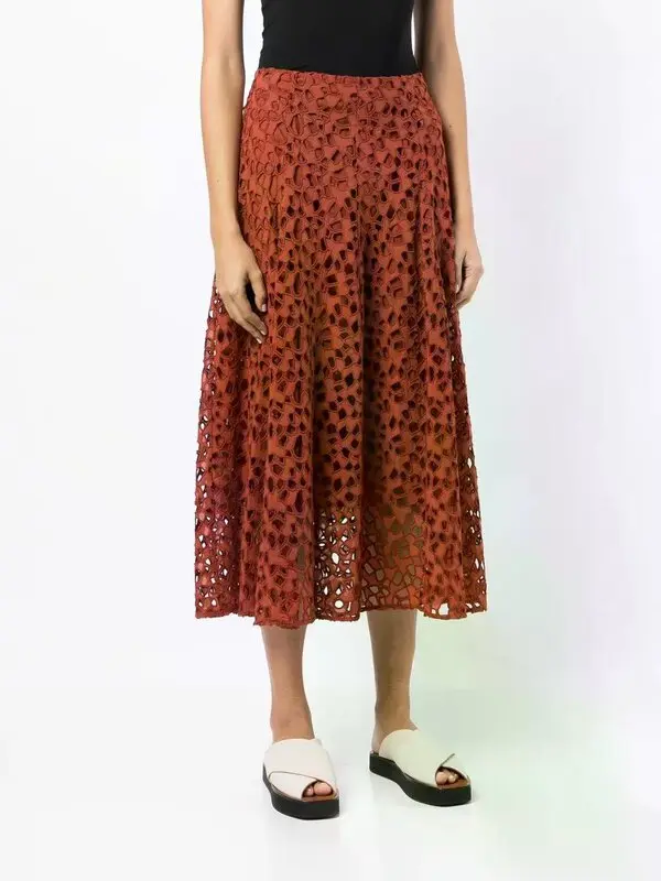 Vince A-line Lace Embroidered Midi Skirt