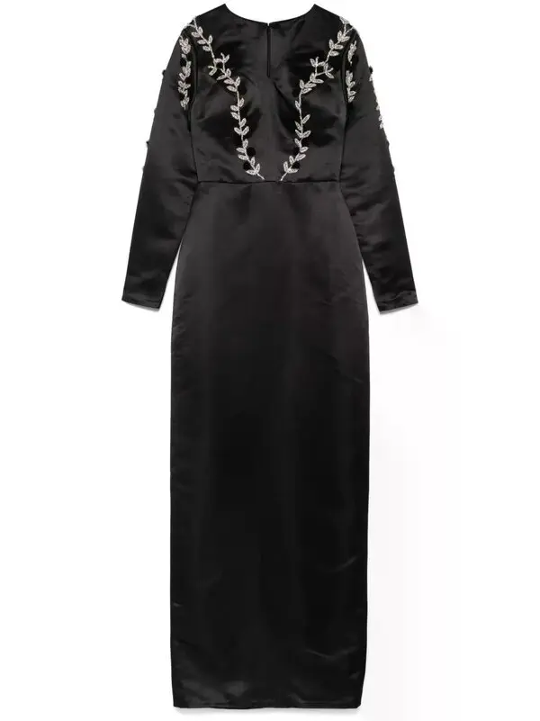 AAVVA Embroidered-detail Satin Gown - Black