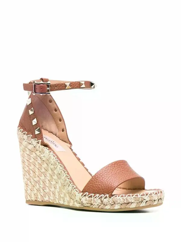 Valentino Garavani Rockstud Espadrille Wedge Sandals - Brown