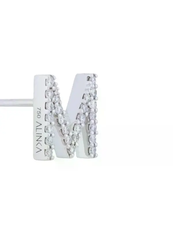ALINKA 18kt White Gold Diamond Initial 'm' Stud Earring