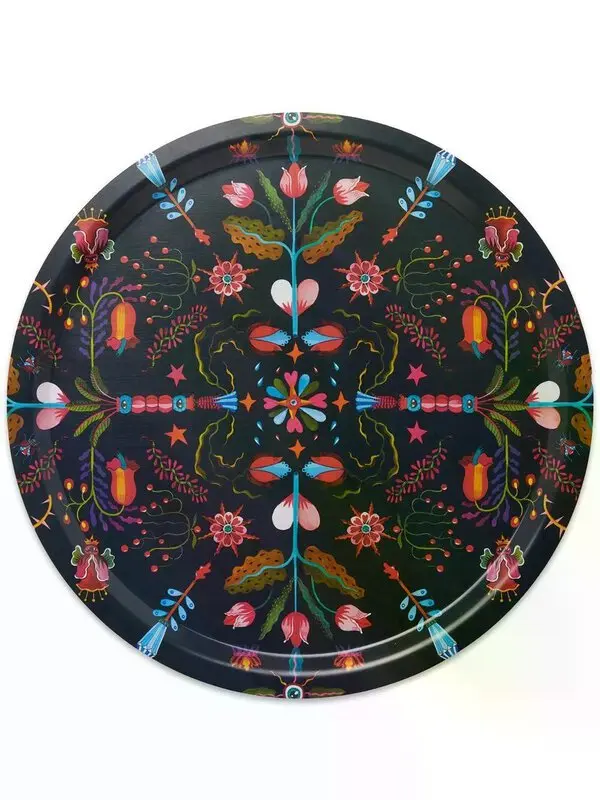 La DoubleJ Turning Tulips Wooden Tray - Black