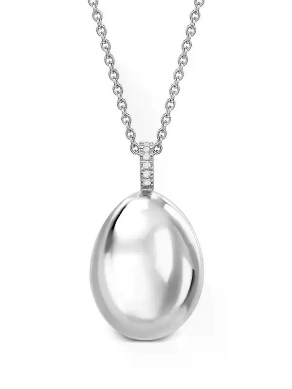Faberge 18kt White Gold Egg Pendant Necklace