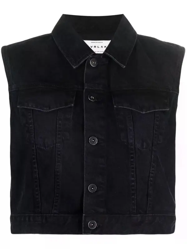 SLVRLAKE Caroline Spread-collar Denim Vest - Black