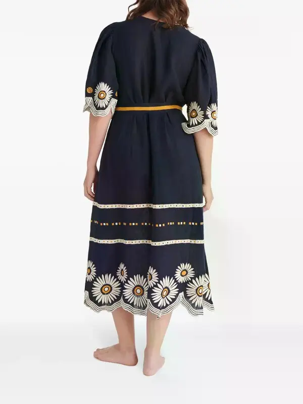ERES Hortense Embroidered Linen Midi Dress - Blue
