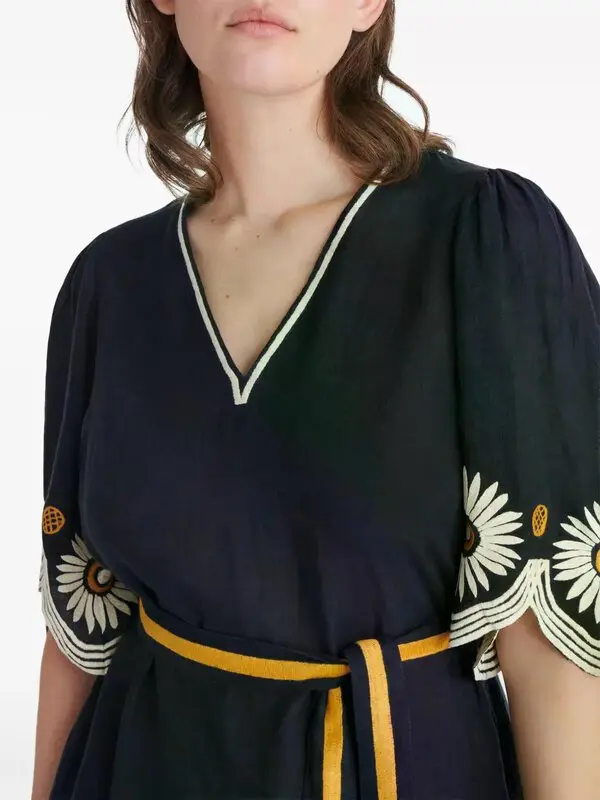 ERES Hortense Embroidered Linen Midi Dress - Blue