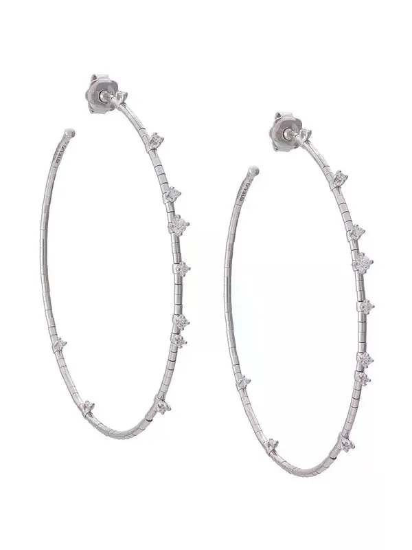 MATTIA CIELO 18kt White Gold Diamond Hoop Earrings - Silver