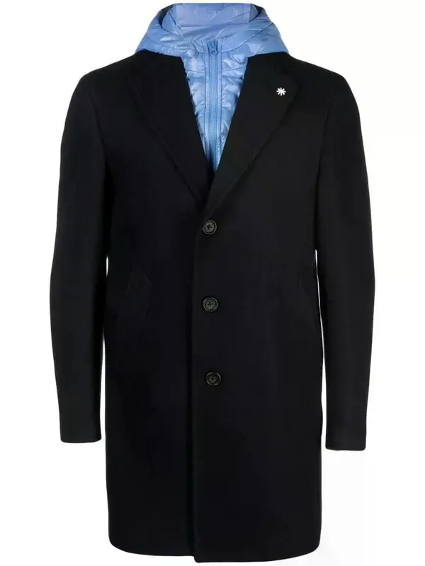 MANUEL RITZ Single-breasted Hooded Coat - Blue
