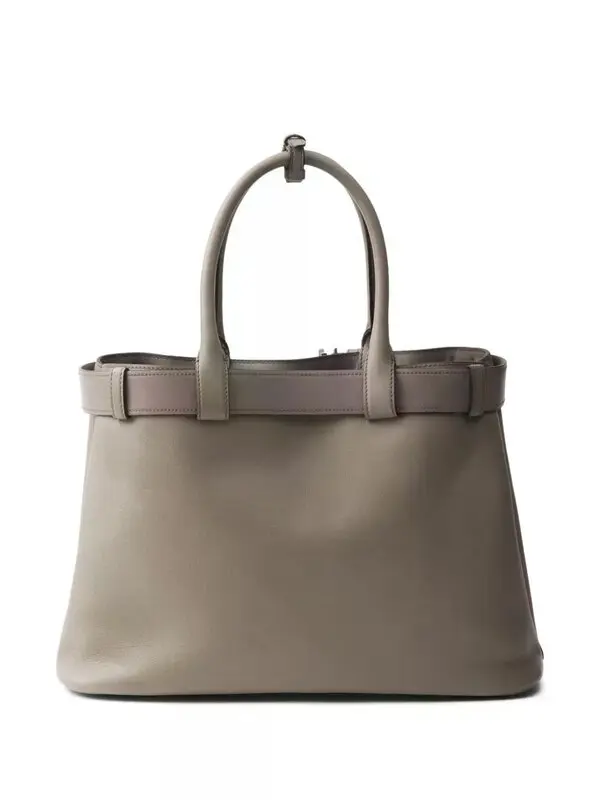 Prada Calf Leather Buckle Tote Bag - Grey