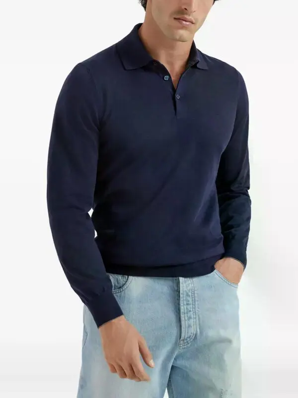 Brunello Cucinelli Cotton Polo Sweater - Blue
