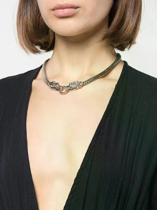 John Hardy Legends Naga Double Dragon Head Sterling Necklace With Sapphire Embellishment