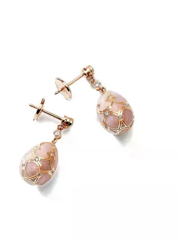 Faberge 18kt Rose Gold Diamond And Enamel Heritage Egg Drop Earrings