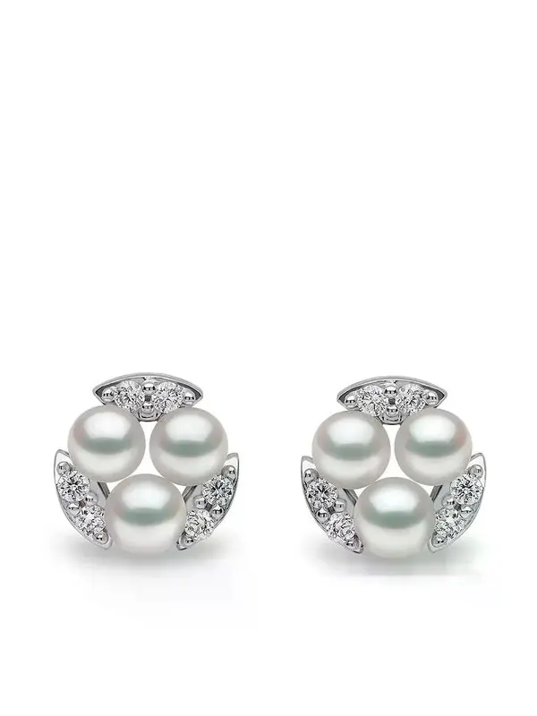 Yoko London 18kt White Gold Diamond And Akoya Pearl Stud Earrings - Silver