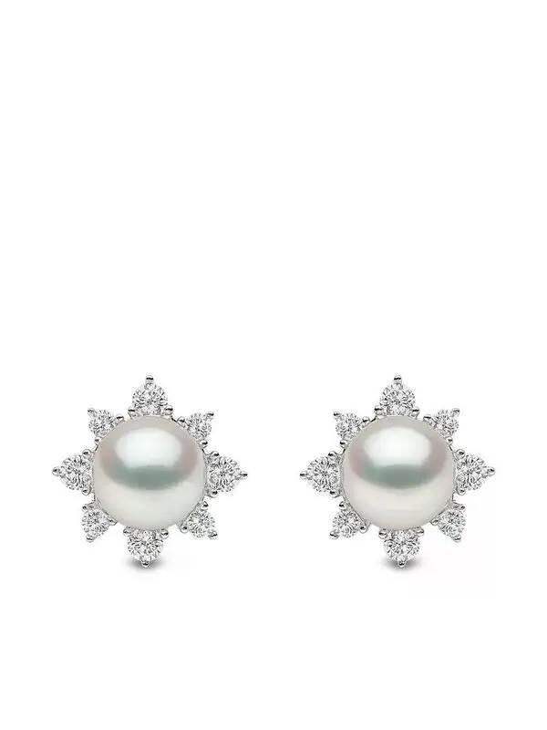 Yoko London 18kt White Gold Diamond And Pearl Stud Earrings - Silver