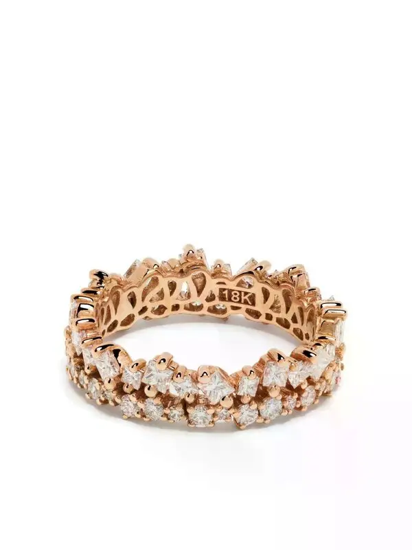 SUZANNE KALAN 18kt Rose Gold Diamond Double-stack Ring - Silver