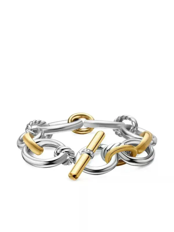 David Yurman 18kt Yellow Gold Dy Mercer Chain Diamond Bracelet - Silver