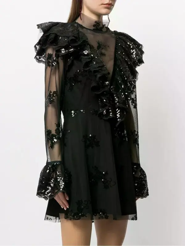 MACGRAW Sequin Embellished Sheer Mini Dress