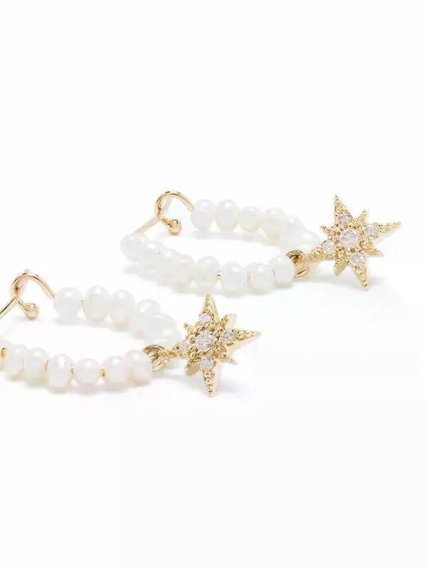 Mizuki 14kt Yellow Diamond Star Pearl Hoop Earrings
