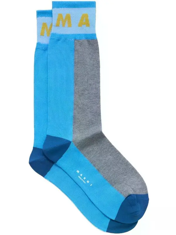 Marni Logo-intarsia Colour-block Socks - Grey