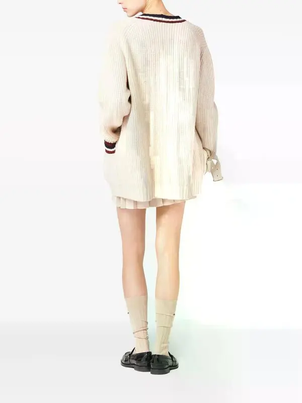 Miu Miu Stripe-detail V-neck Cashmere Cardigan - Neutrals