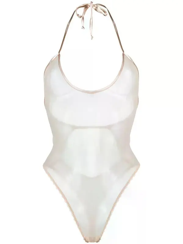 BELLE ET BON BON Ophelia Sheer Halterneck Bodysuit - Neutrals