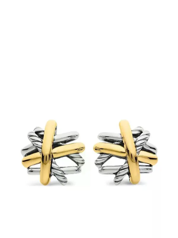 David Yurman 18kt Yellow Gold And Sterling Crossover Stud Earrings - Silver