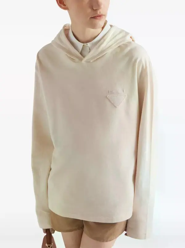 Prada Logo Plaque Hooded Top - Neutrals
