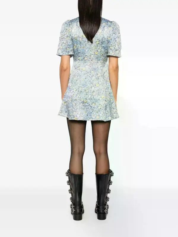 GANNI Floral-print Crinkled Mini Dress