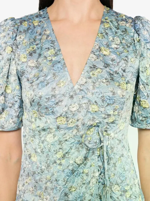 GANNI Floral-print Crinkled Mini Dress