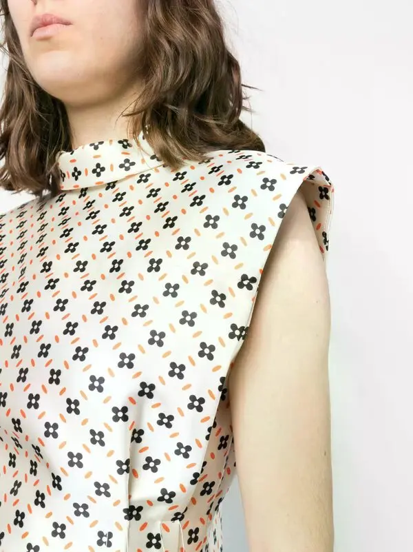 LANVIN Sleeveless Mock Neck Floral Print Blouse