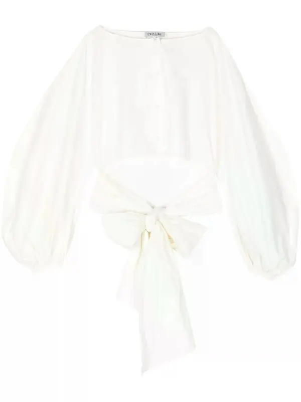 DEL CORE Boat-neck Tie-waist Poplin Top - Neutrals