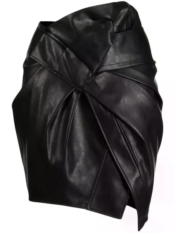 JNBY Asymmetric Faux-leather Pleated Mini Skirt - Black