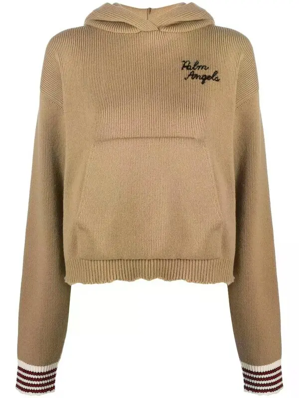 Palm Angels Embroidered Logo Knitted Hoodie