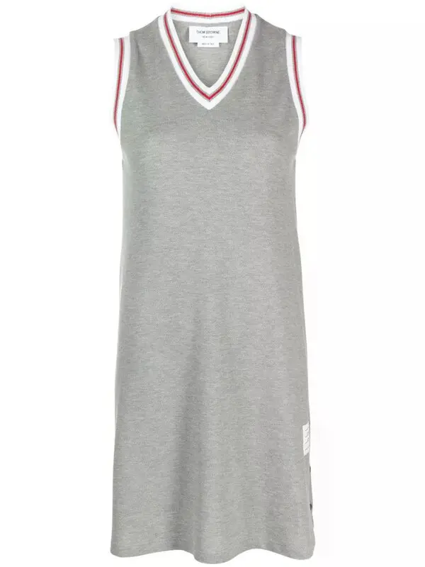 Thom Browne Stripe-trim Cotton Minidress - Grey