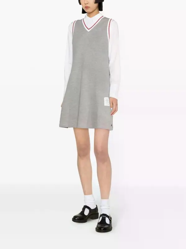 Thom Browne Stripe-trim Cotton Minidress - Grey