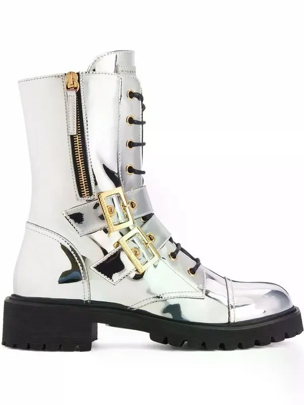 GIUSEPPE ZANOTTI Metallic Calf-length Zip-up Boots - Silver